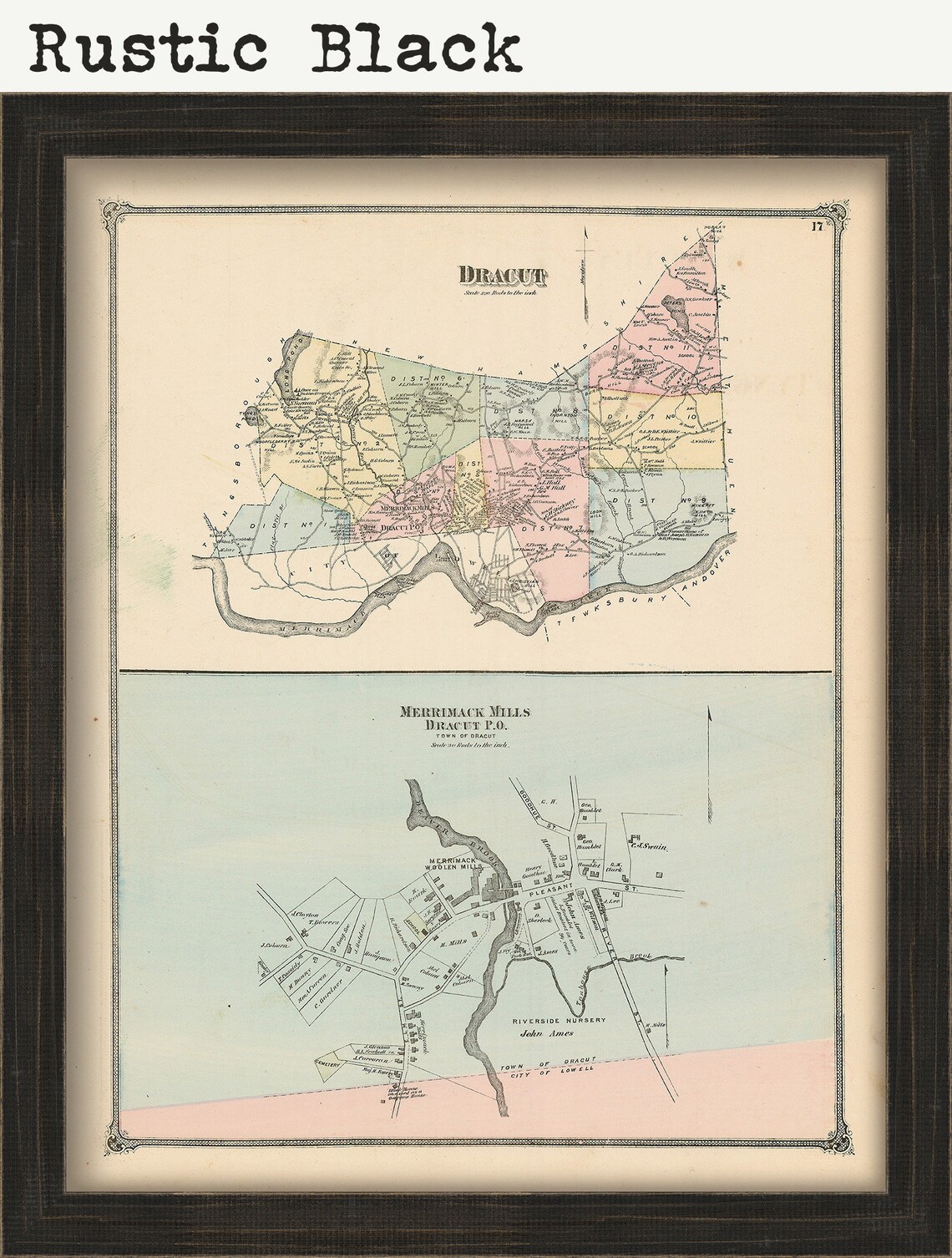 DRACUT Massachusetts 1875 Map Replica or Genuine ORIGINAL - Etsy