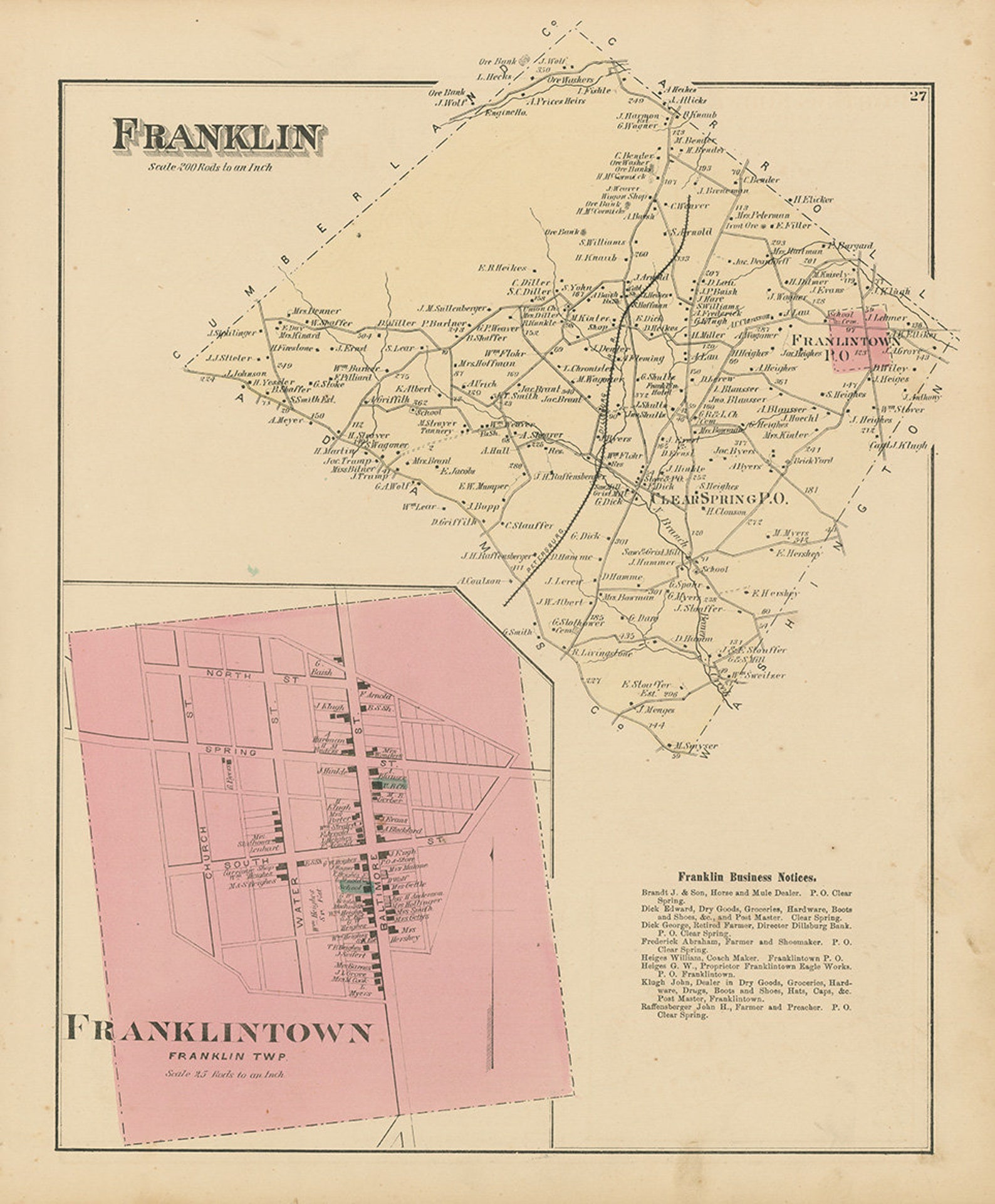 FRANKLIN Pennsylvania 1876 Map Replica or Genuine ORIGINAL | Etsy