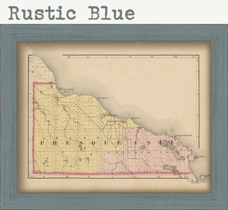 PRESQUE ISLE COUNTY Michigan 1873 Map Replica or Genuine | Etsy
