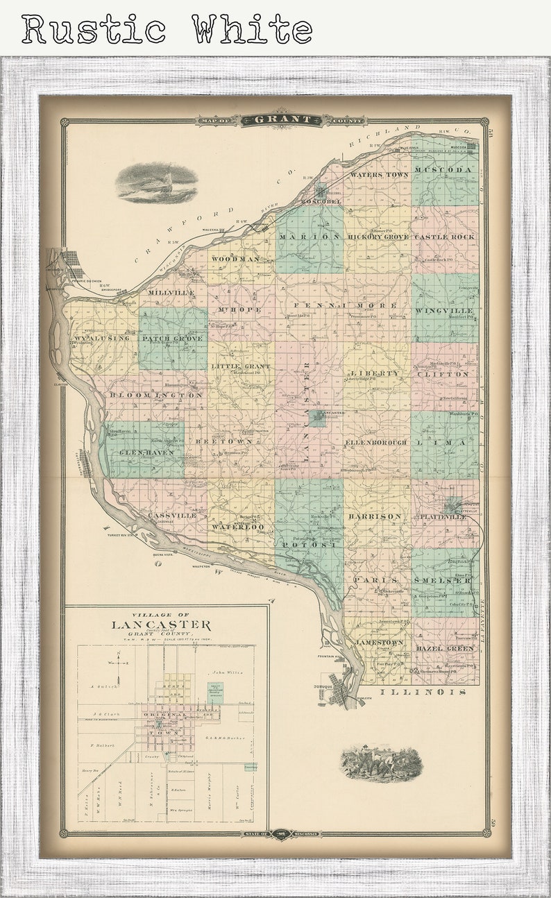GRANT COUNTY Wisconsin 1878 Map Replica or Genuine Original | Etsy