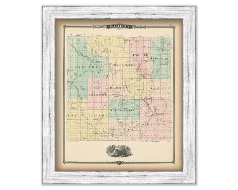 BARRON COUNTY, Wisconsin 1878 Map, Replica or Genuine Original - Etsy