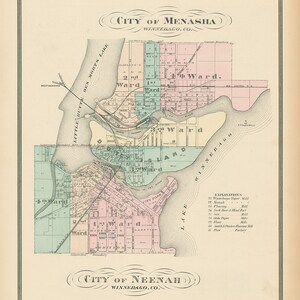 MENASHA and NEENAH, Wisconsin 1878 Map, Replica or Genuine Original - Etsy