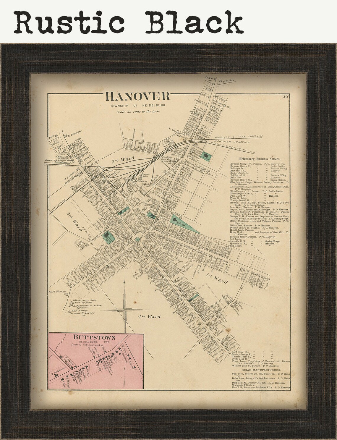 Village of HANOVER Pennsylvania 1876 Map Replica or Genuine | Etsy