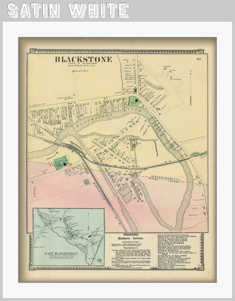 Village of BLACKSTONE, Massachusetts 1870 Map - Etsy