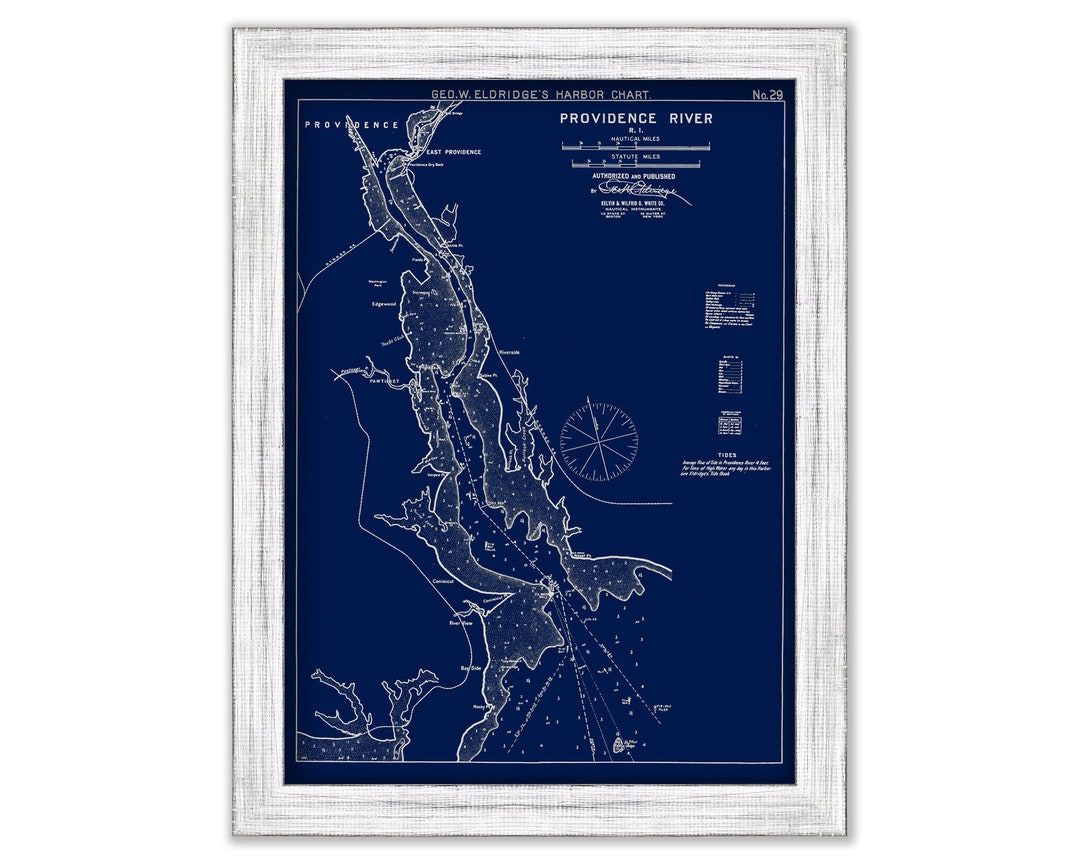 Providence River, Rhode Island - Blue Print - Nautical Chart by George ...