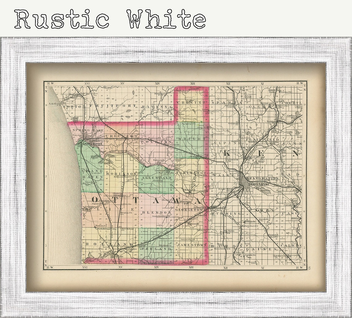 OTTAWA COUNTY Michigan 1873 Map Replica or Genuine Original | Etsy
