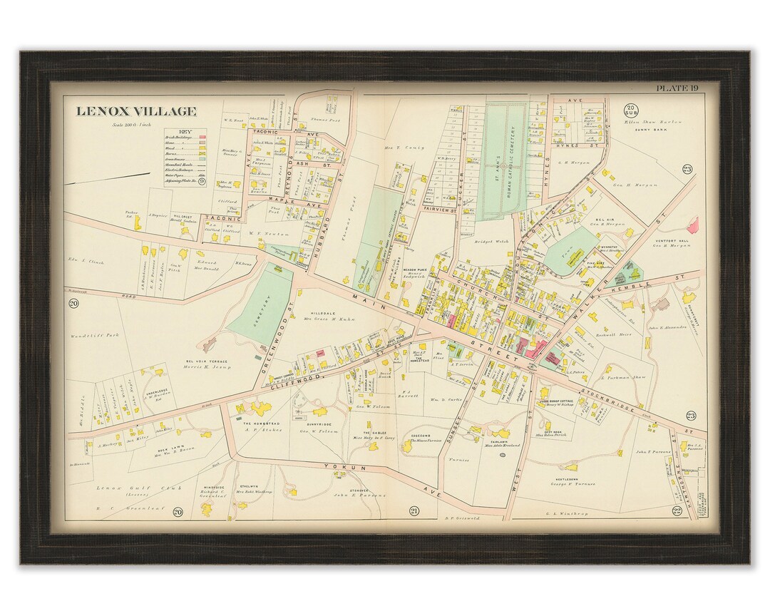 Village of LENOX, Massachusetts 1904 Map - Replica or Genuine ORIGINAL ...