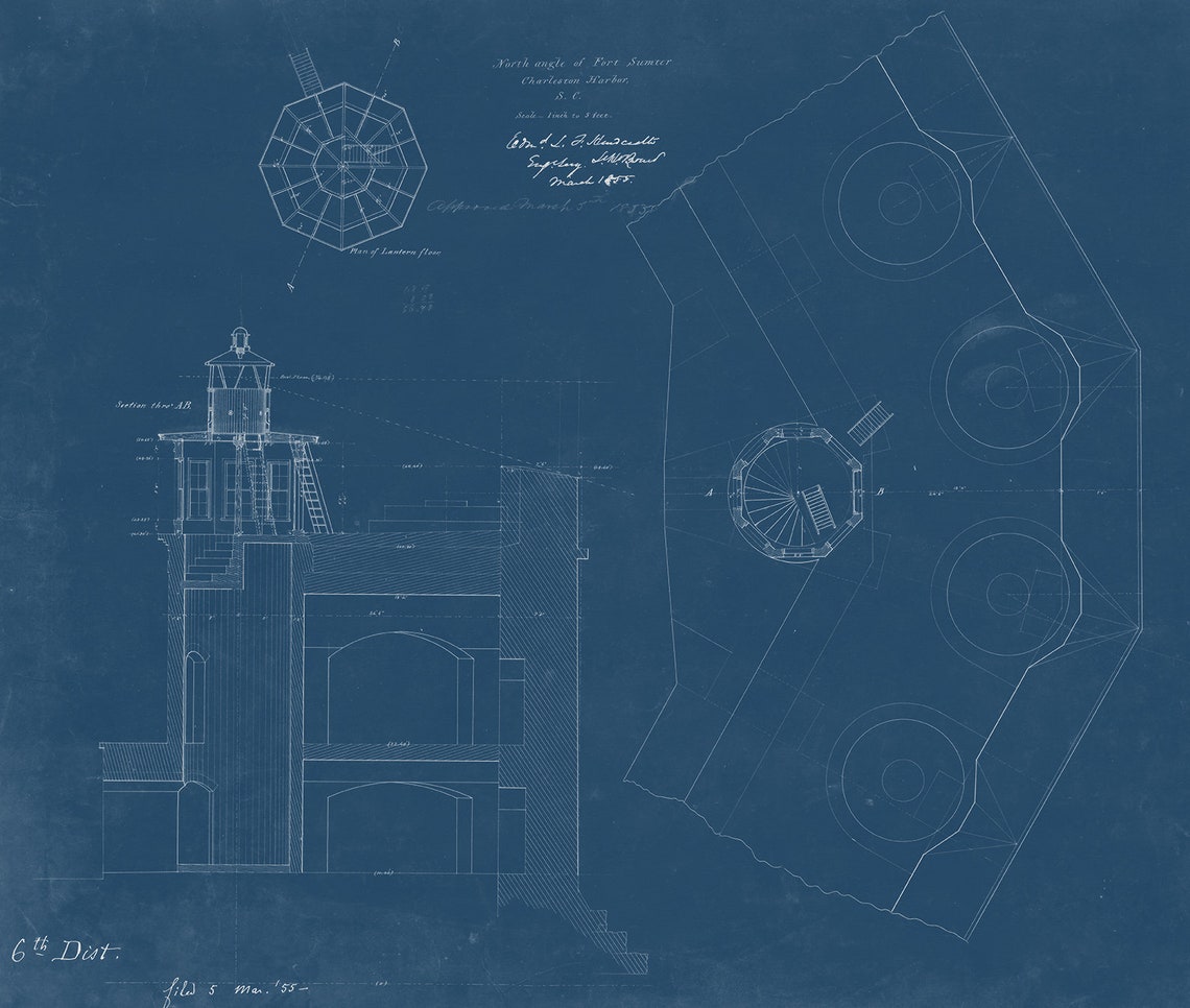 FORT SUMTER LIGHTHOUSE, Charleston, South Carolina - an 1855 Blueprint ...