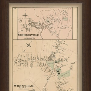 Village of WRENTHAM, Massachusetts 1876 Map - Replica or GENUINE ...