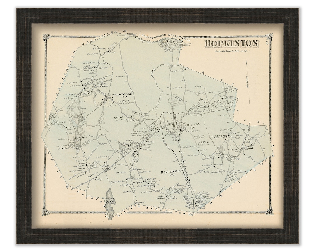 Town of HOPKINTON, Massachusetts 1875 Map - Etsy