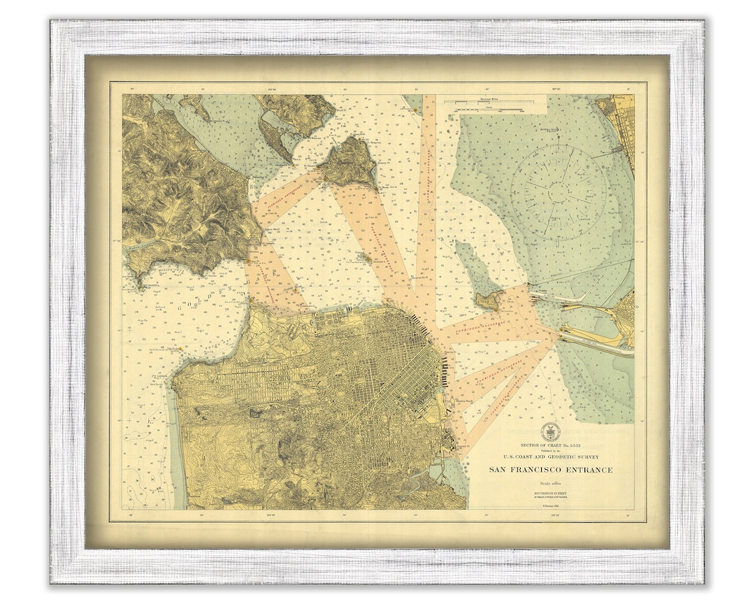 SAN FRANCISCO BAY, California - Nautical Chart Published in 1915 - Etsy