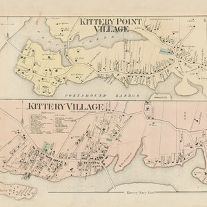 Villages of KITTERY and KITTERY POINT, Maine 1872 Map - Etsy