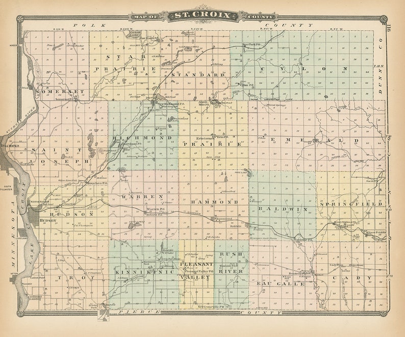ST CROIX COUNTY Wisconsin 1878 Map Replica or Genuine - Etsy
