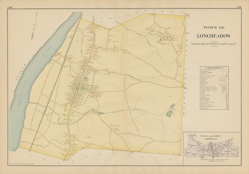 Ciudad de LONGMEADOW Massachusetts 1894 Mapa Réplica o - Etsy España