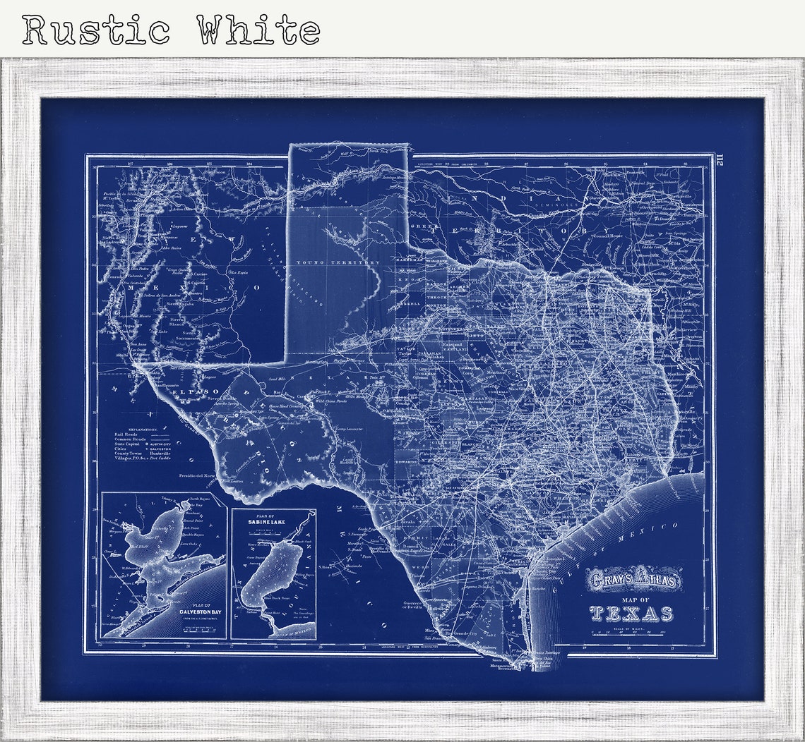 STATE of TEXAS - 1873 Map Blueprint - Etsy