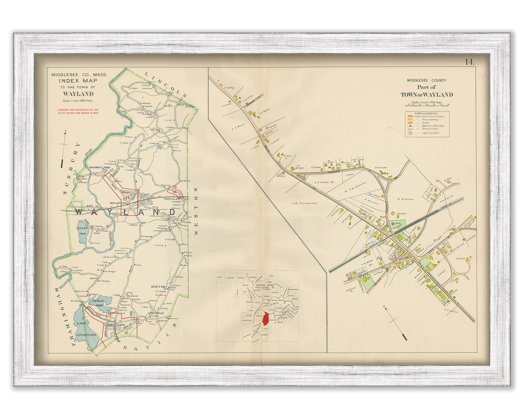 WAYLAND, Massachusetts 1908 Map Replica or GENUINE Original - Etsy Italia