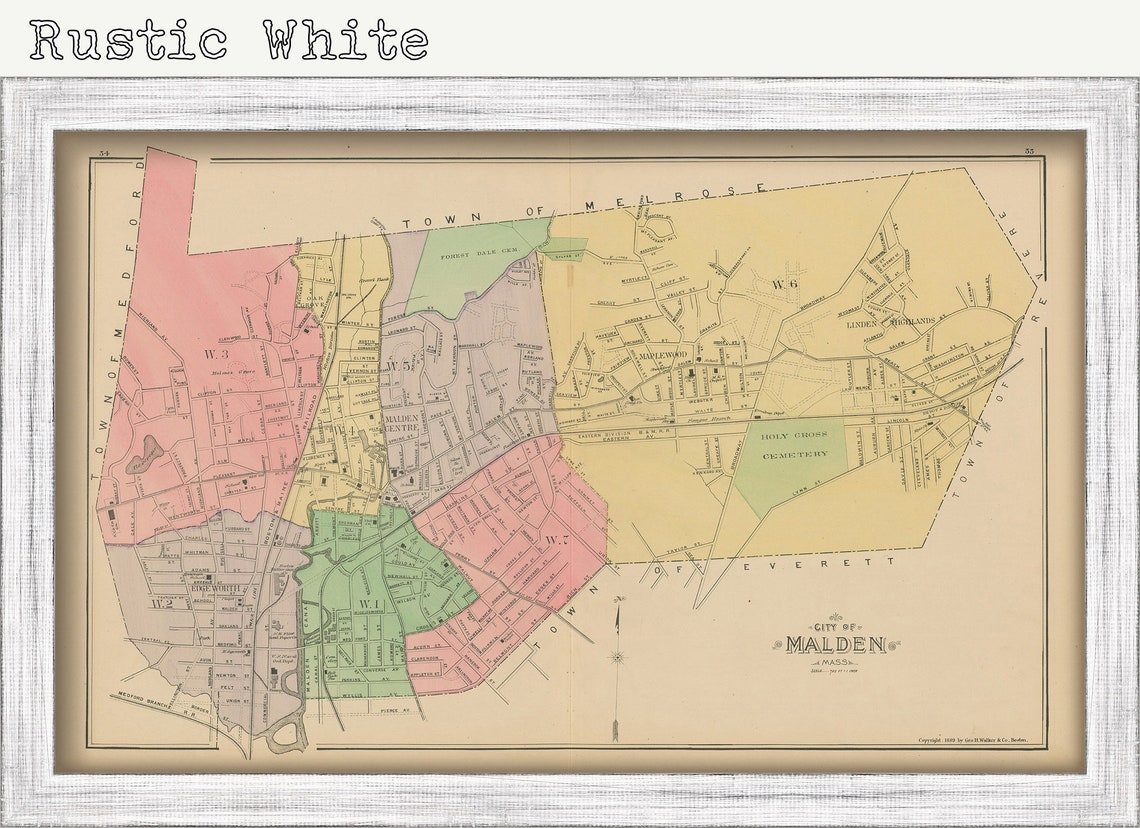 MALDEN Massachusetts 1889 Map Replica or Genuine ORIGINAL - Etsy