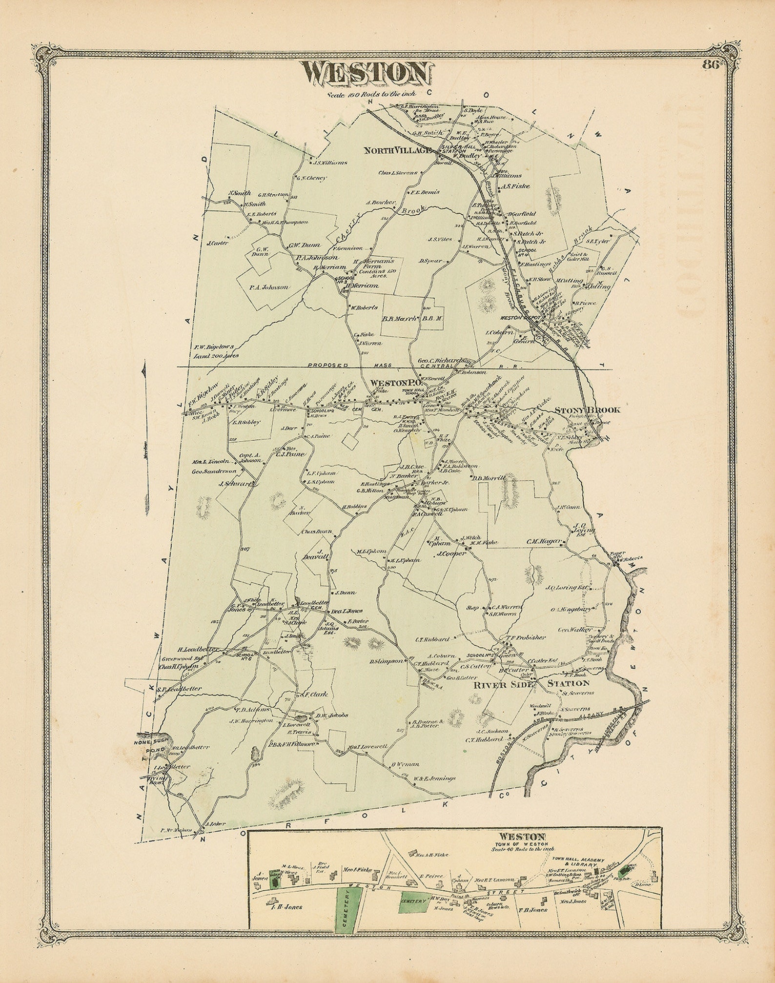 WESTON Massachusetts 1875 Map Replica or Genuine ORIGINAL | Etsy