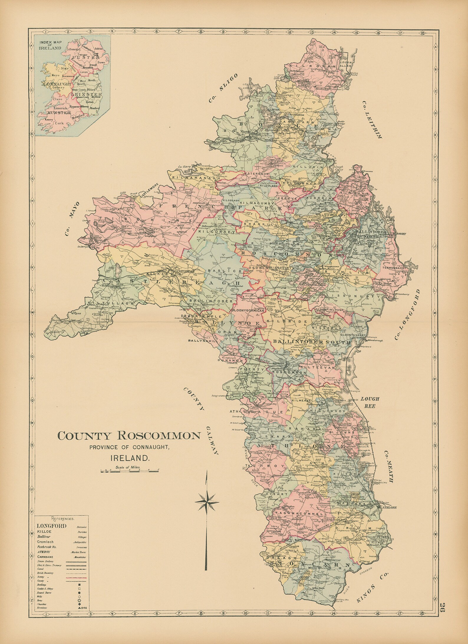 COUNTY ROSCOMMON Ireland 1901 Map Replica or GENUINE - Etsy