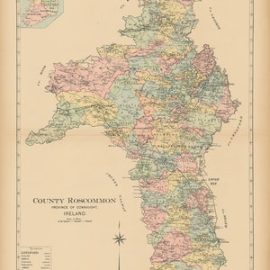 COUNTY ROSCOMMON, Ireland 1901 Map - Replica or GENUINE Original - Etsy