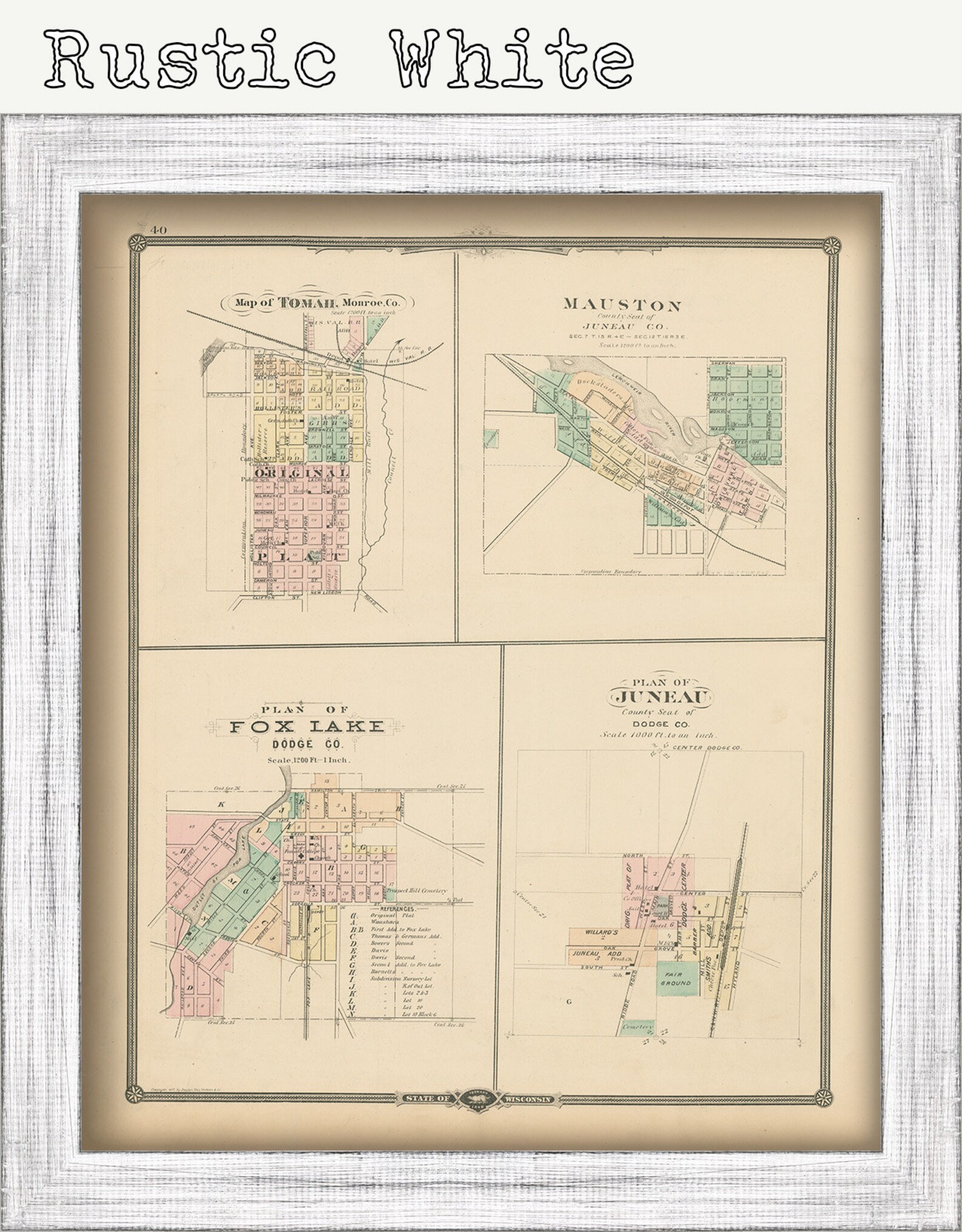 Tomah Mauston Fox Lake and Juneu Wisconsin 1878 Map | Etsy
