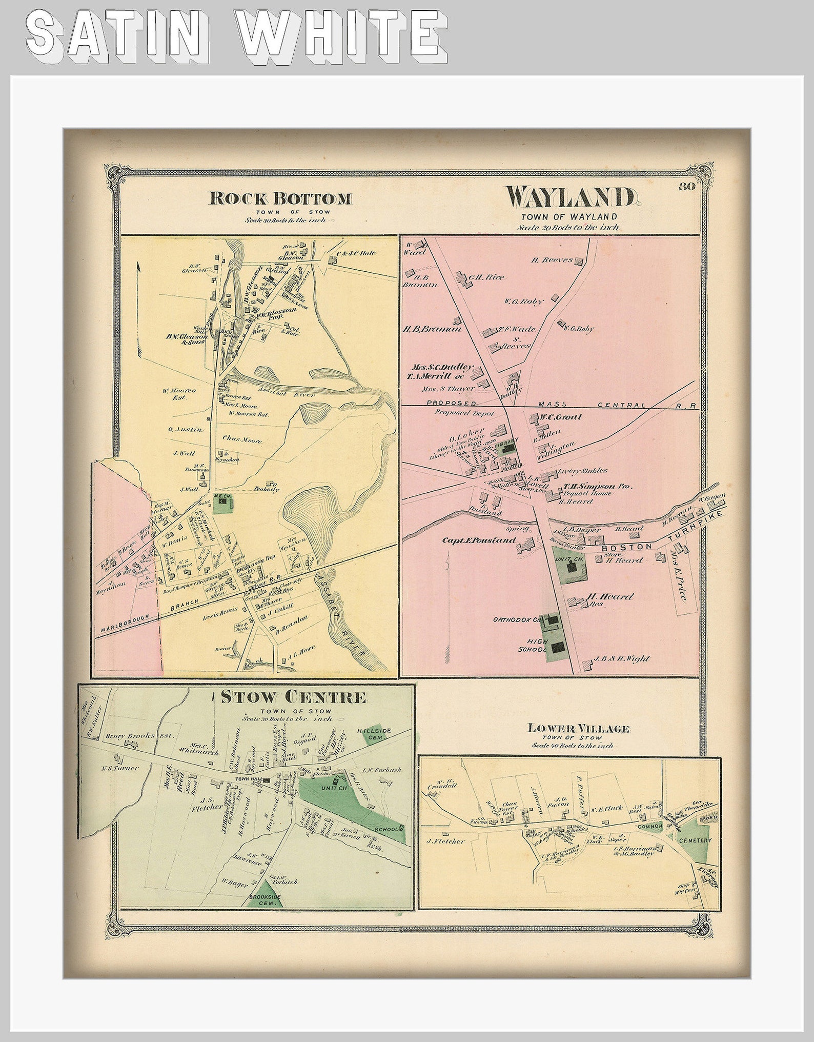 Villages of STOW and WAYLAND Massachusetts 1875 Map | Etsy