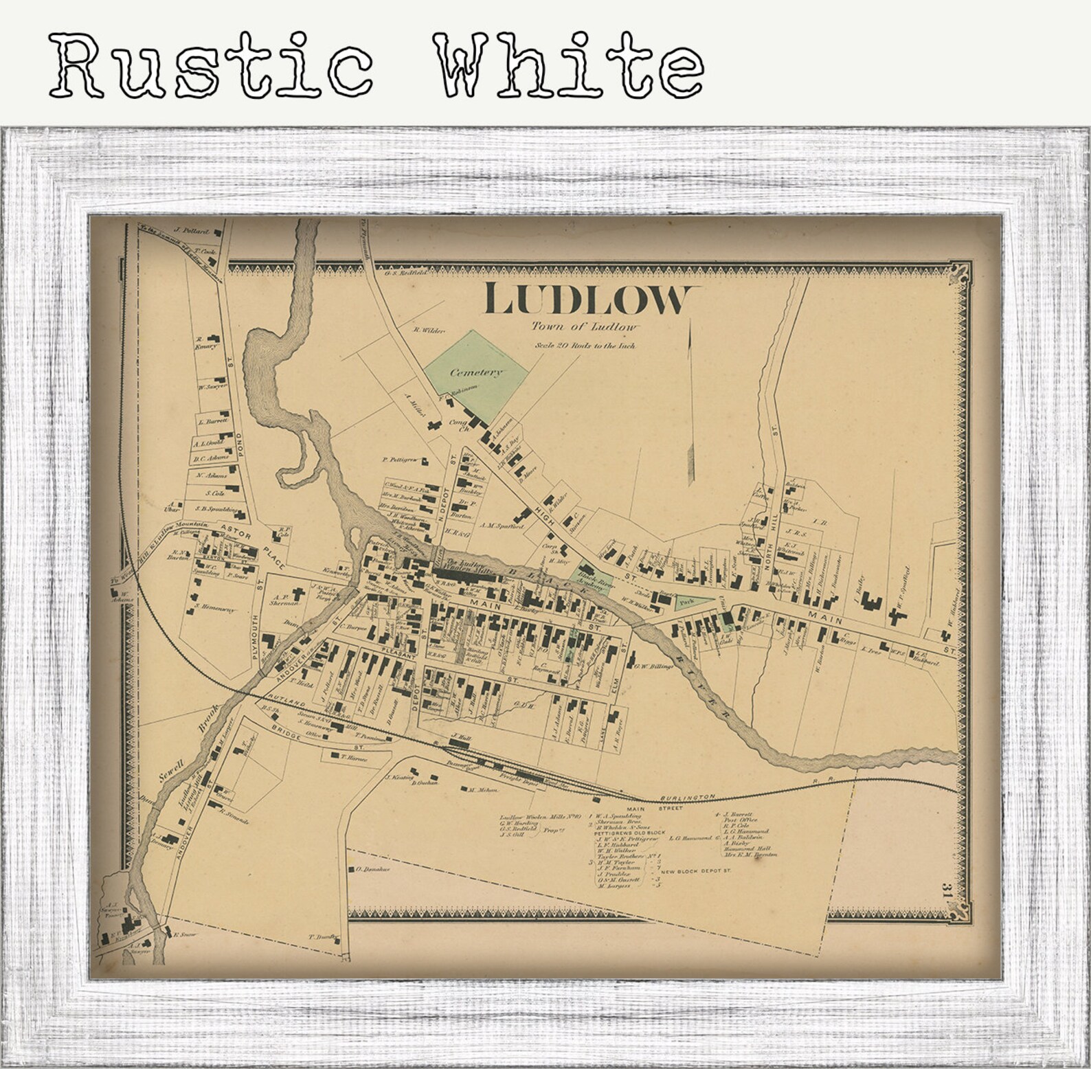 LUDLOW VILLAGE, Windsor County, Vermont 1869 Map - Replica or Genuine ...