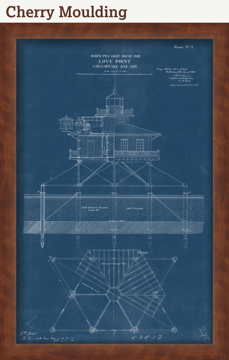 LOVE POINT LIGHTHOUSE Maryland Blueprint Drawing and Plan - Etsy