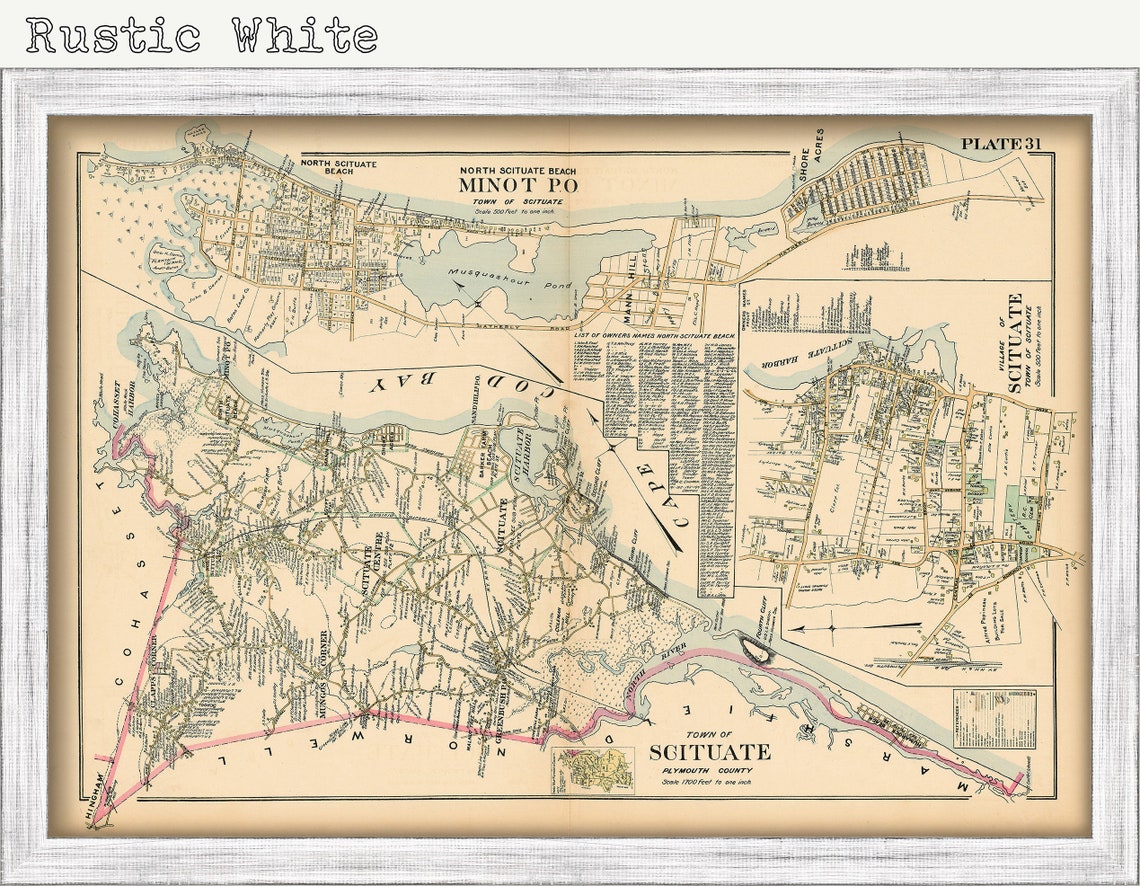 SCITUATE Massachusetts Town & Villages 1903 Map Colored | Etsy