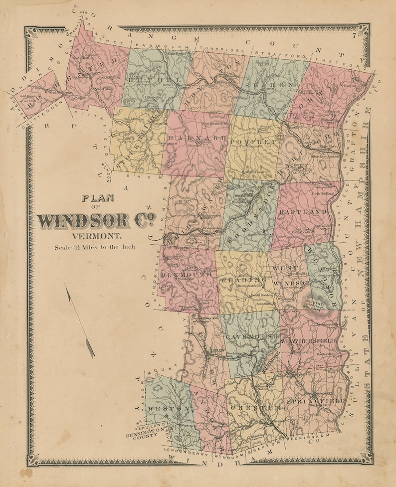 WINDSOR and WEST WINDSOR Windsor County Vermont 1869 Map | Etsy