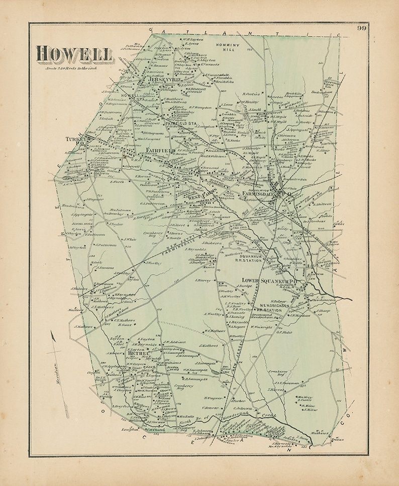 HOWELL New Jersey 1873 Map Replica or Genuine ORIGINAL - Etsy