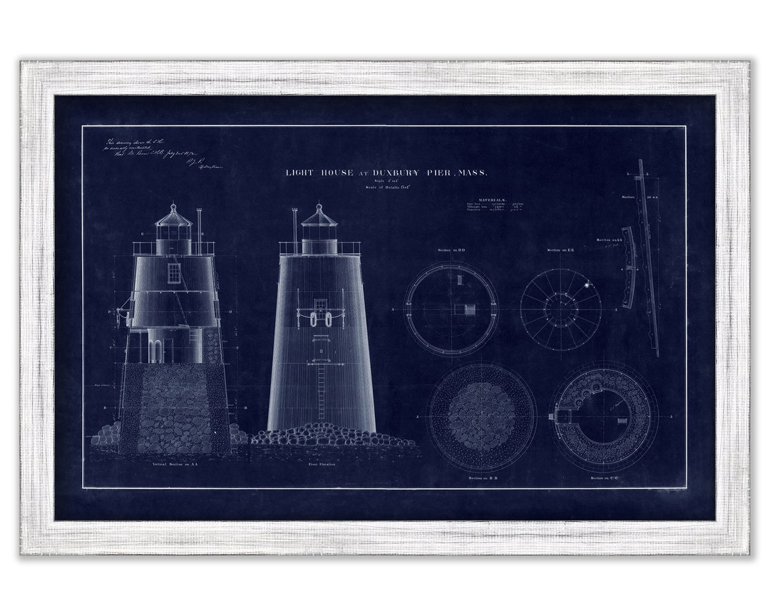 Duxbury Pier Light AKA Bug Light - Blueprint Lighthouse Plans - 1872 - Etsy