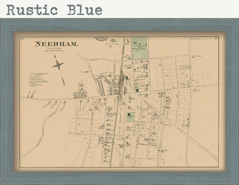 Village of NEEDHAM Massachusetts 1876 Map Replica or | Etsy