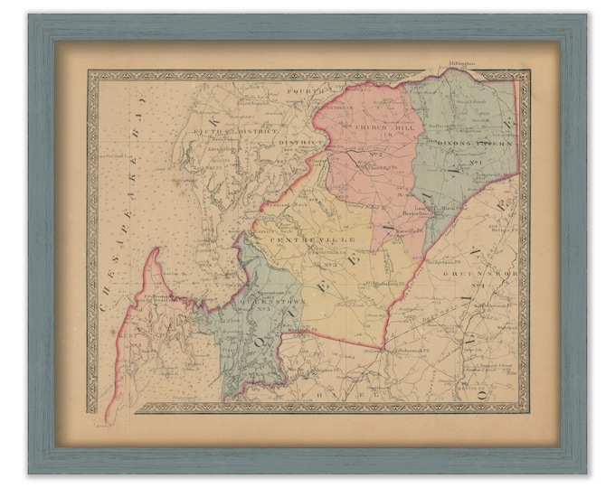 QUEEN ANNE COUNTY, Maryland 1866 Map, Replica or Genuine Original - Etsy