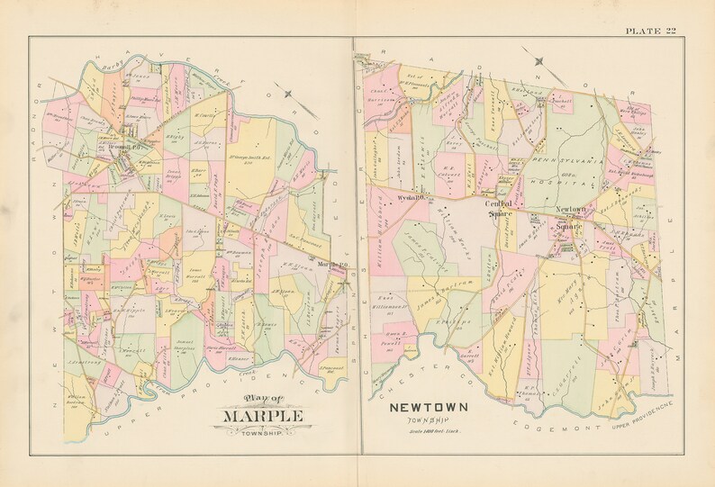 MARPLE and NEWTOWN Pennsylvania 1892 Map - Etsy