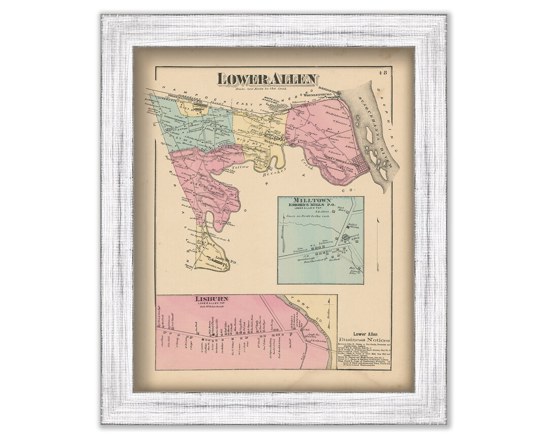 LOWER ALLEN, Pennsylvania 1872 Map - Replica or Genuine ORIGINAL - Etsy