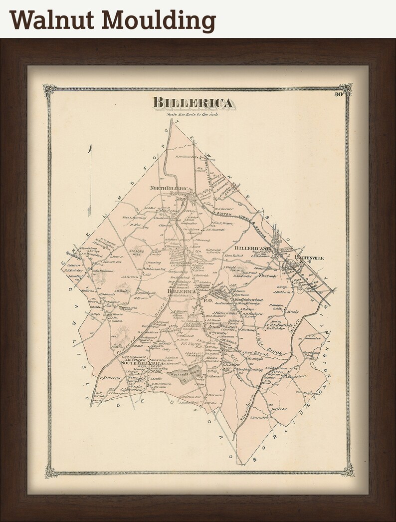 BILLERICA, Massachusetts 1875 Map - Replica or Genuine ORIGINAL - Etsy