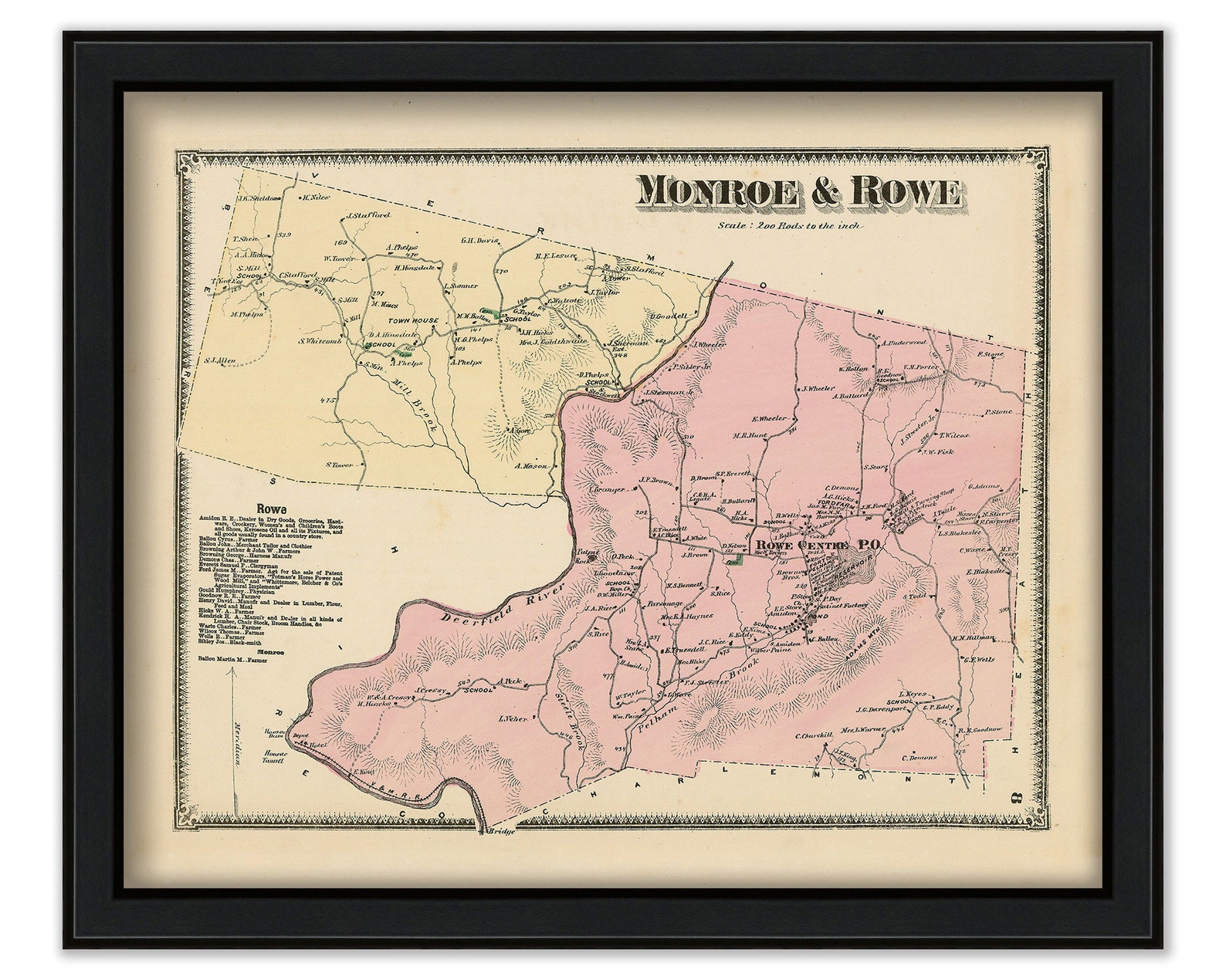 Towns of MONROE and ROWE Massachusetts 1871 Map - Etsy