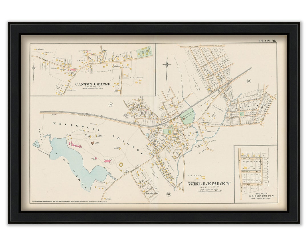 Wellesley College and Village, Massachusetts 1888 Map - Etsy