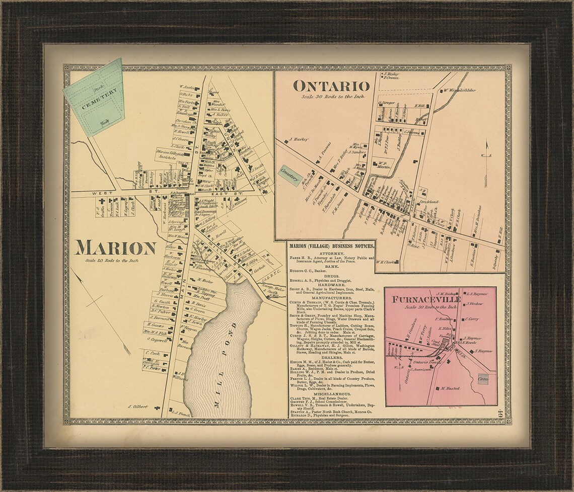 Village of MARION New York 1874 Map Replica and GENUINE - Etsy