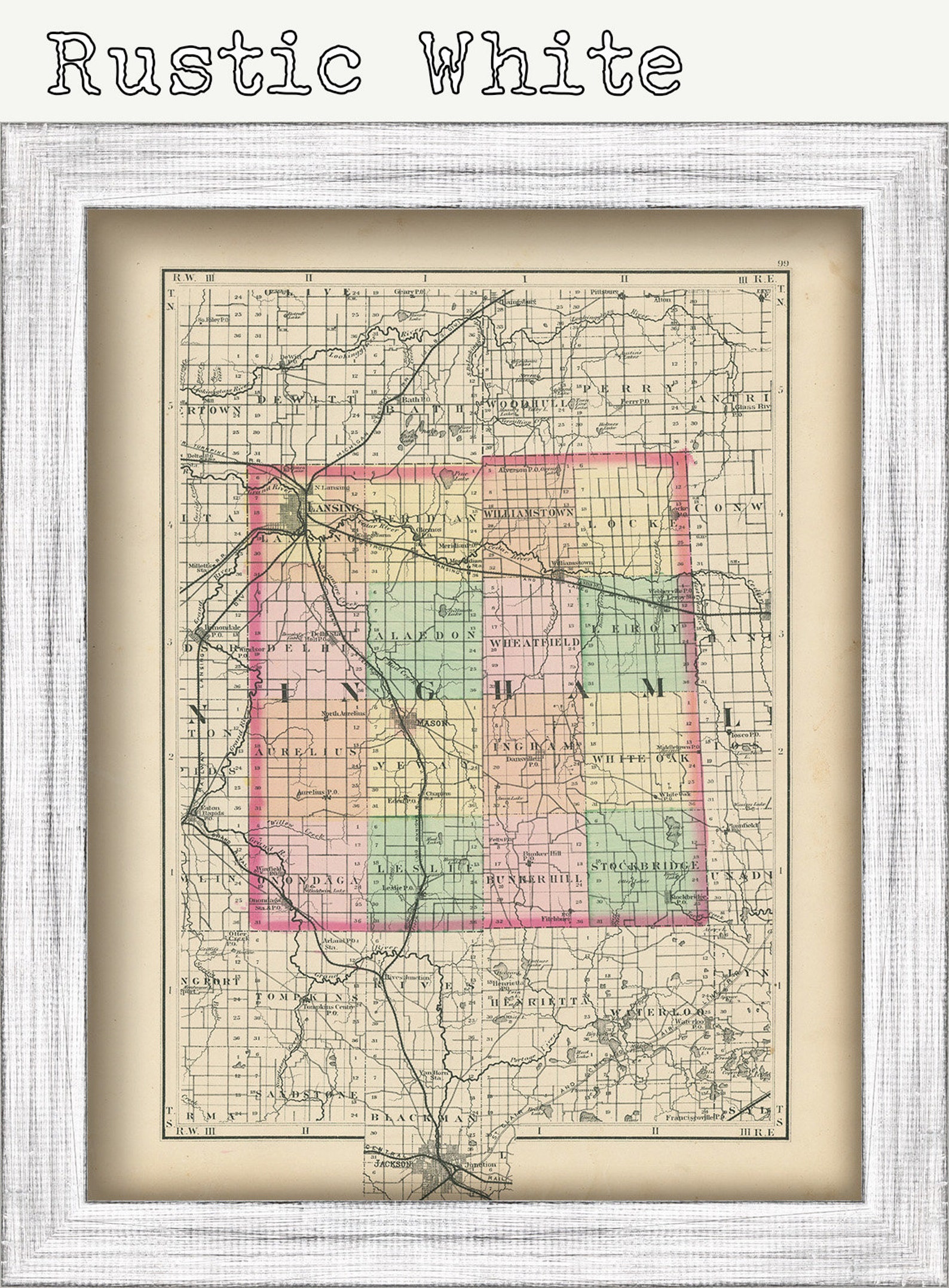 INGHAM COUNTY, Michigan 1873 Map - Replica or Genuine Original - Etsy