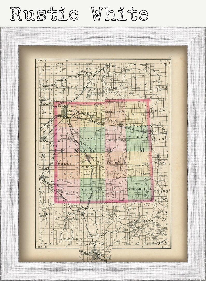 INGHAM COUNTY Michigan 1873 Map Replica or Genuine Original - Etsy