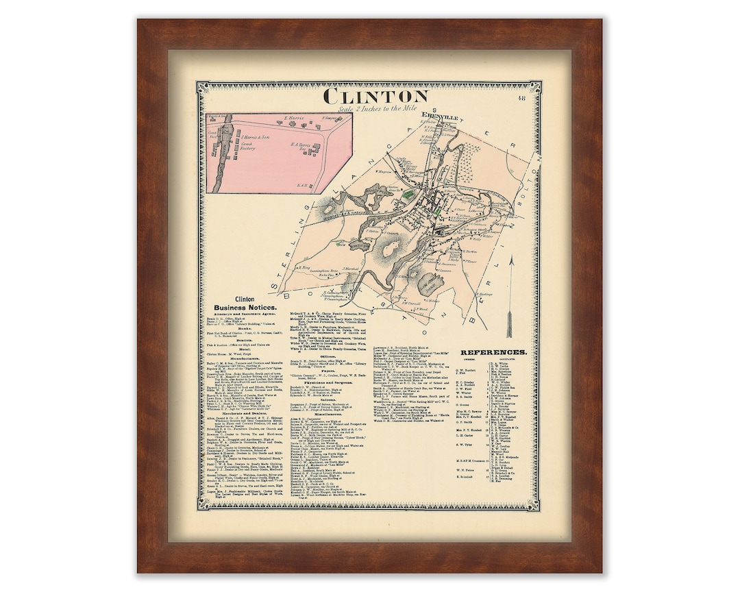 Town of CLINTON, Massachusetts 1870 Map - Etsy