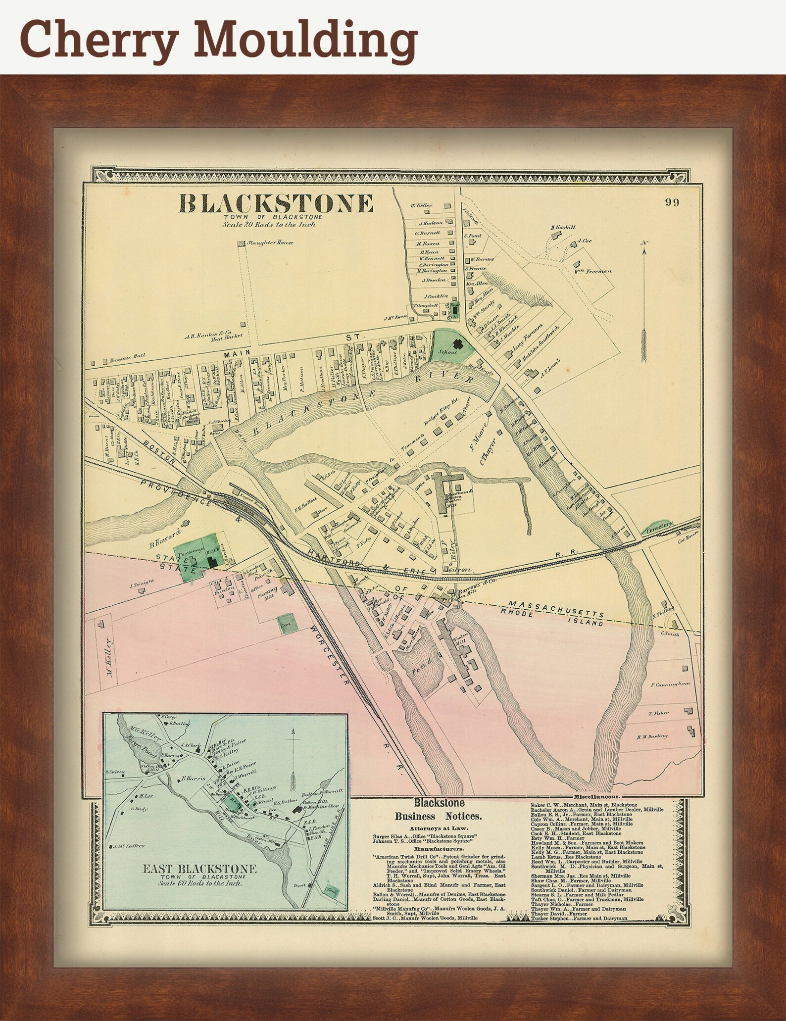 Village of BLACKSTONE, Massachusetts 1870 Map - Etsy
