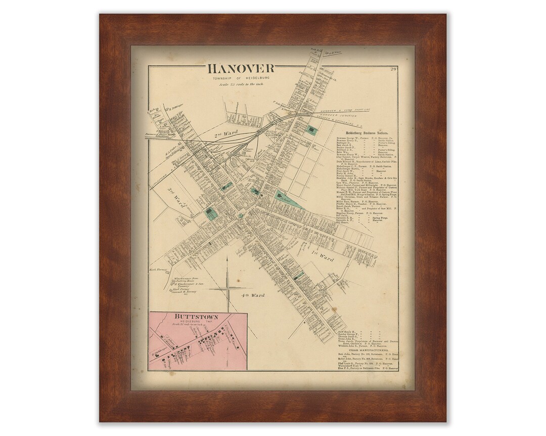 Village of HANOVER, Pennsylvania 1876 Map - Replica or Genuine ORIGINAL ...