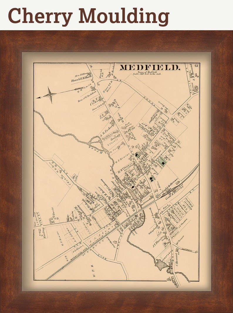 Village of MEDFIELD, Massachusetts 1876 Map - Replica or GENUINE ...