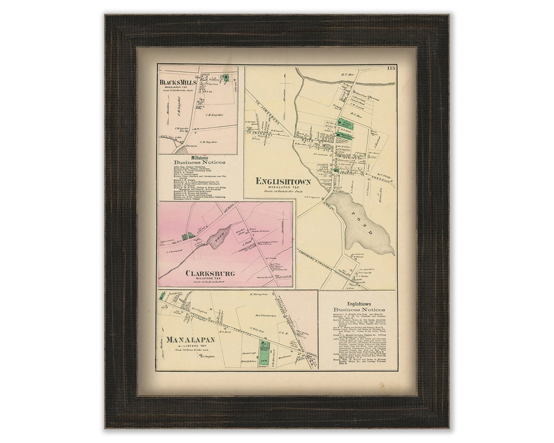 Village of ENGLISHTOWN, New Jersey 1873 Map - Replica or Genuine ...