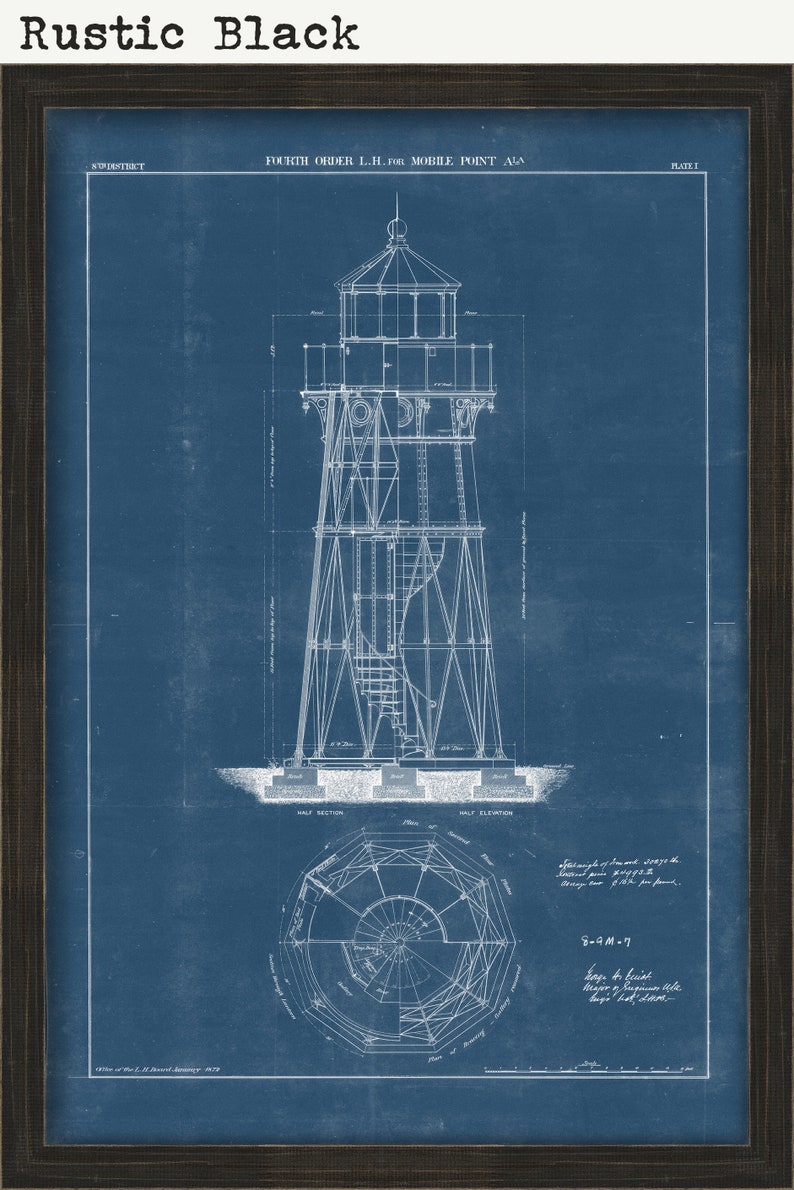MOBILE POINT LIGHTHOUSE Alabama Blueprint Drawing and Plan | Etsy