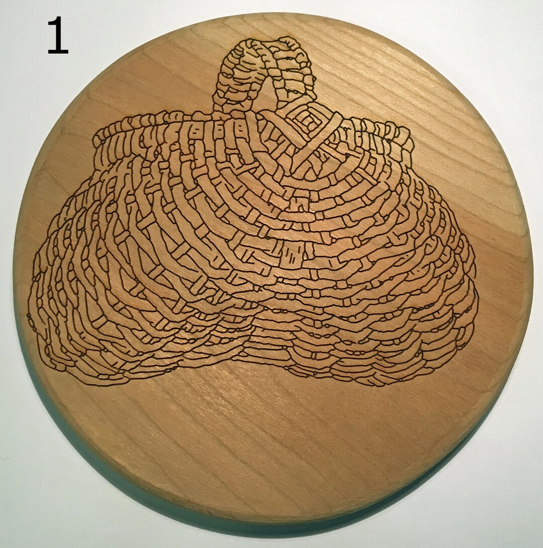 5" Solid Cherry Slotted Basket Base, Engraved With an Buttocks Basket ...