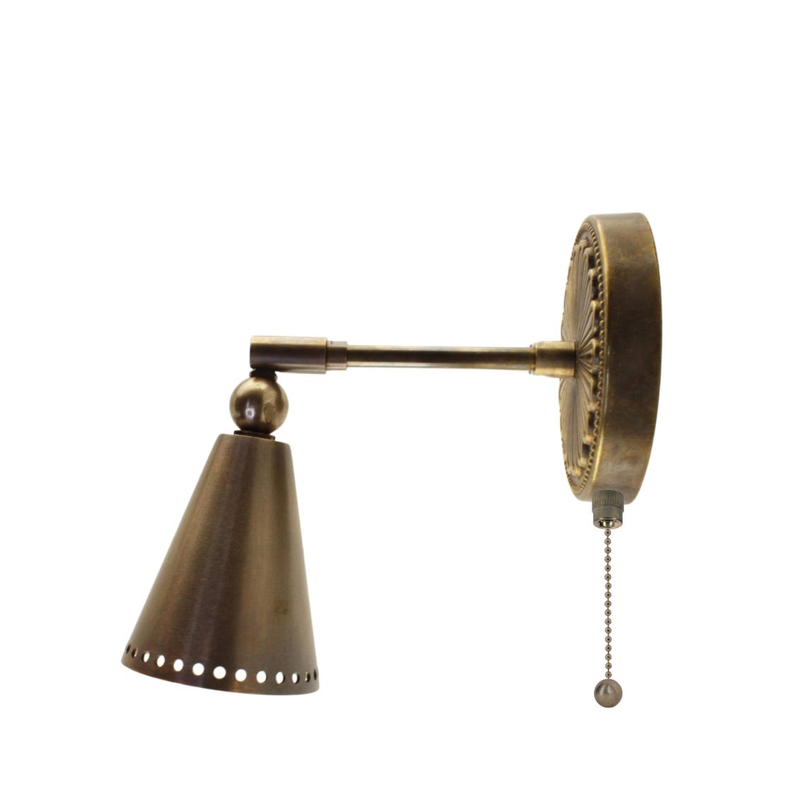 Brass Cone Spotlight Wall Sconce: Pull Chain Bedside Reading Light - Etsy